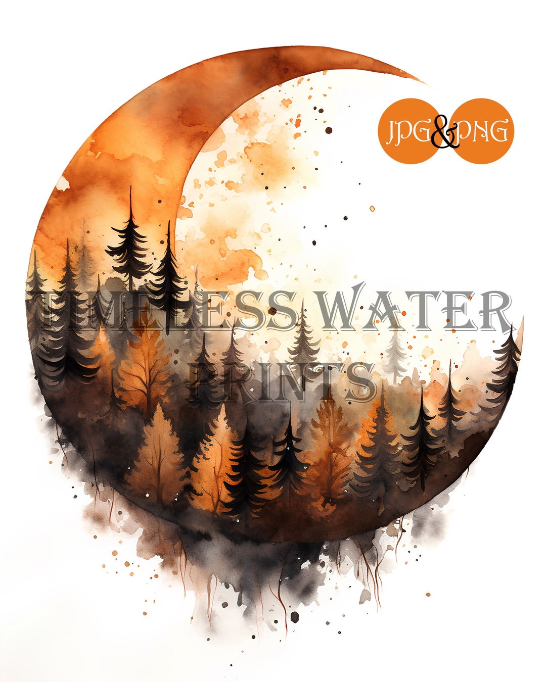 Haunted Crescent Moon, Watercolor Halloween Moon, Digital Print ...
