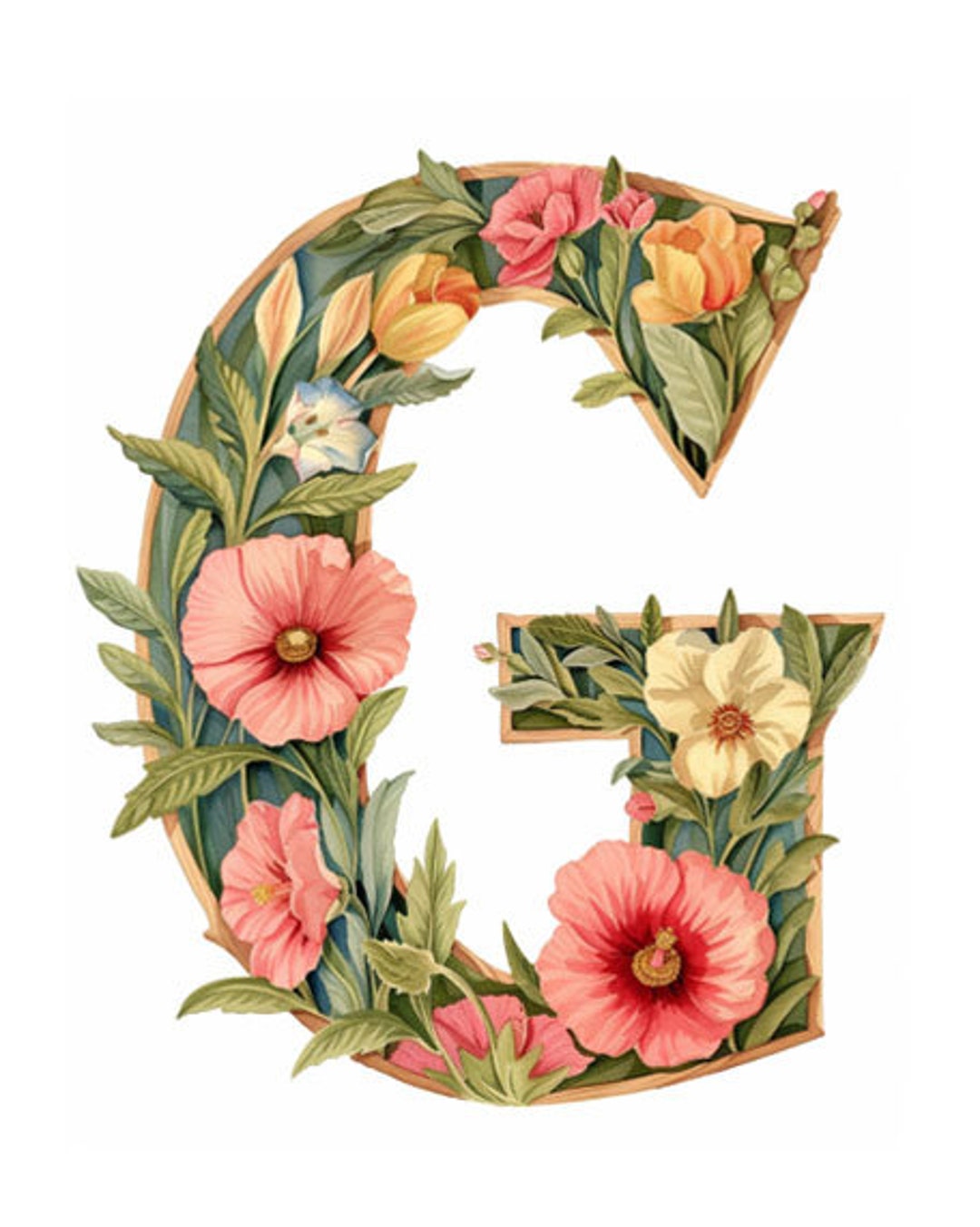 Capital Letter G, Cottage-core Floral Style Letter, Floral Alphabet ...