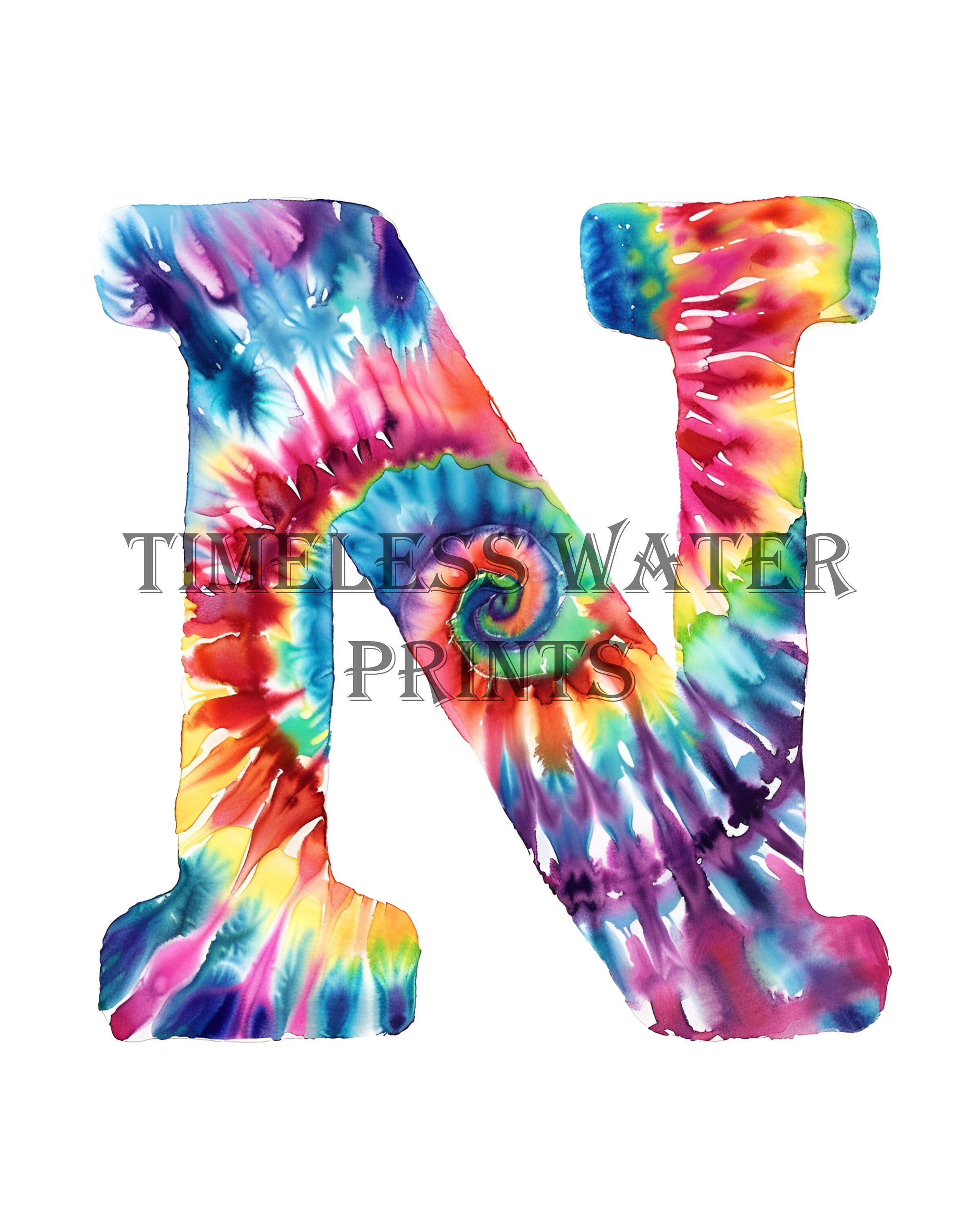 Tie-dye Watercolor Alphabet, Letter N, Instant Download, Printable ...