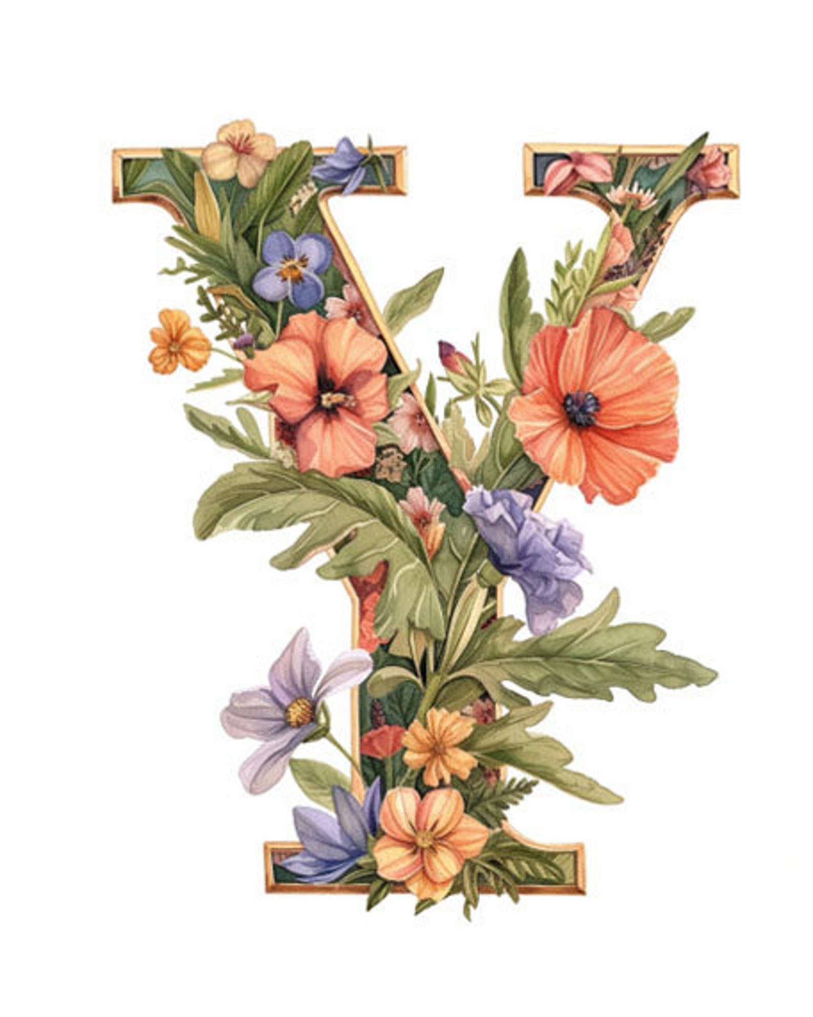 Capital Letter Y, Cottage-core Floral Style Letter, Floral Alphabet ...