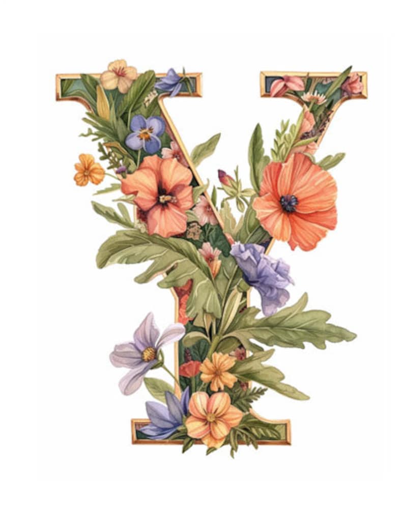 Capital Letter Y, Cottage-core Floral Style Letter, Floral Alphabet ...