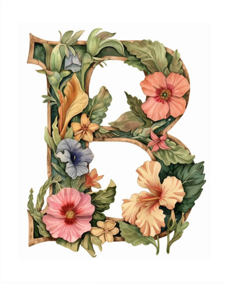 Capital Letter B, Cottage-core Floral Style Letter, Floral Alphabet ...