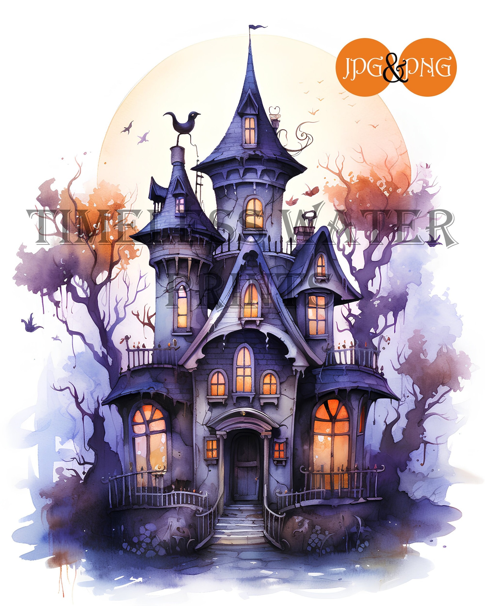 Haunted House Watercolor, Halloween Themed, Printable Art, Instant ...