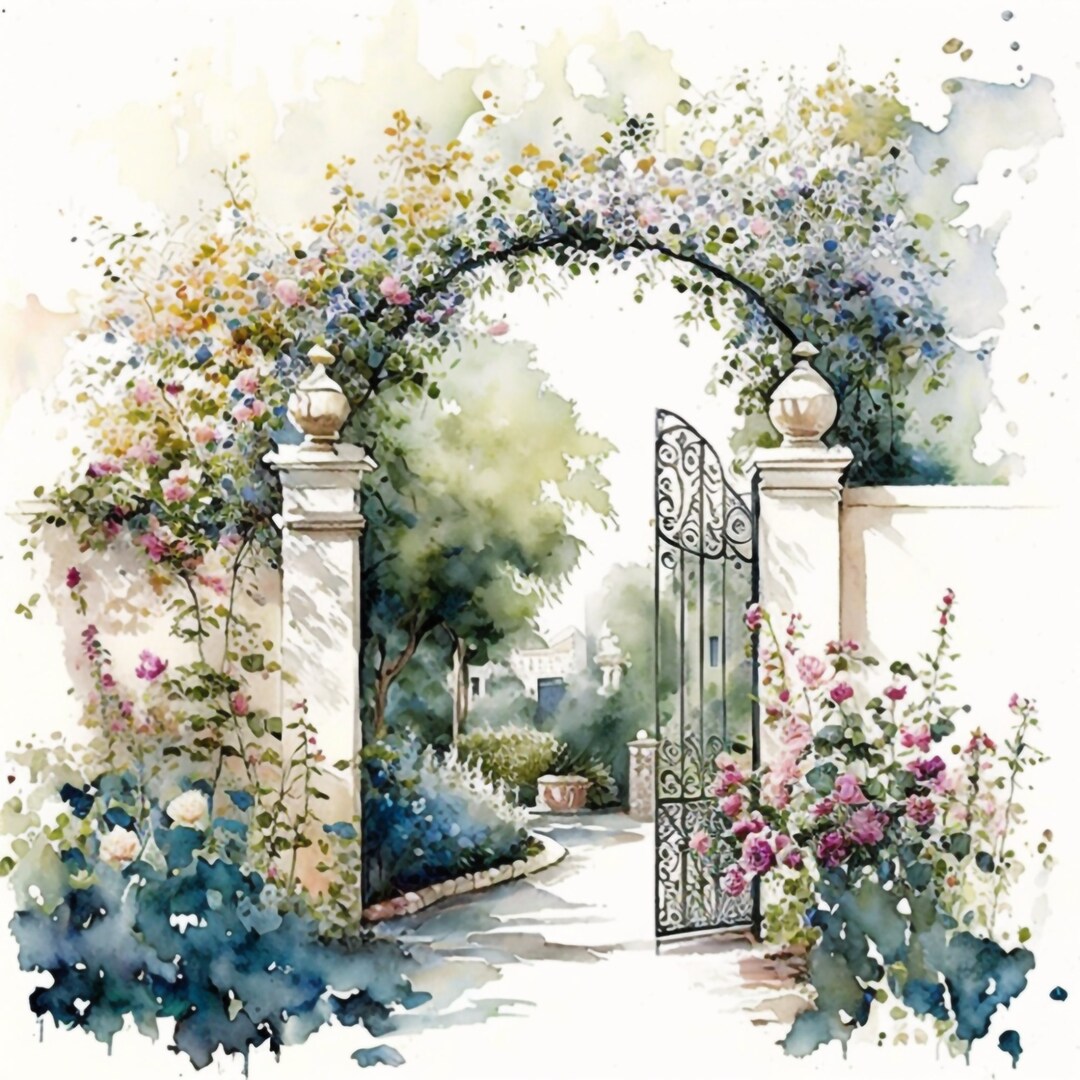 Printable Download Watercolor Garden Entrance Floral - DIGITAL PRINT - Etsy