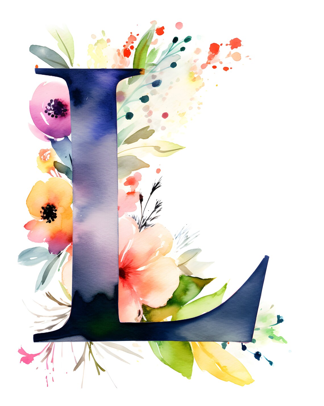 Digital Print, Instant Download, JPG, Watercolor Floral Capital Letter ...