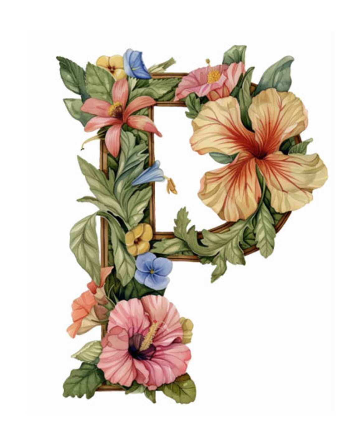 Capital Letter P, Cottage-core Floral Style Letter, Floral Alphabet ...