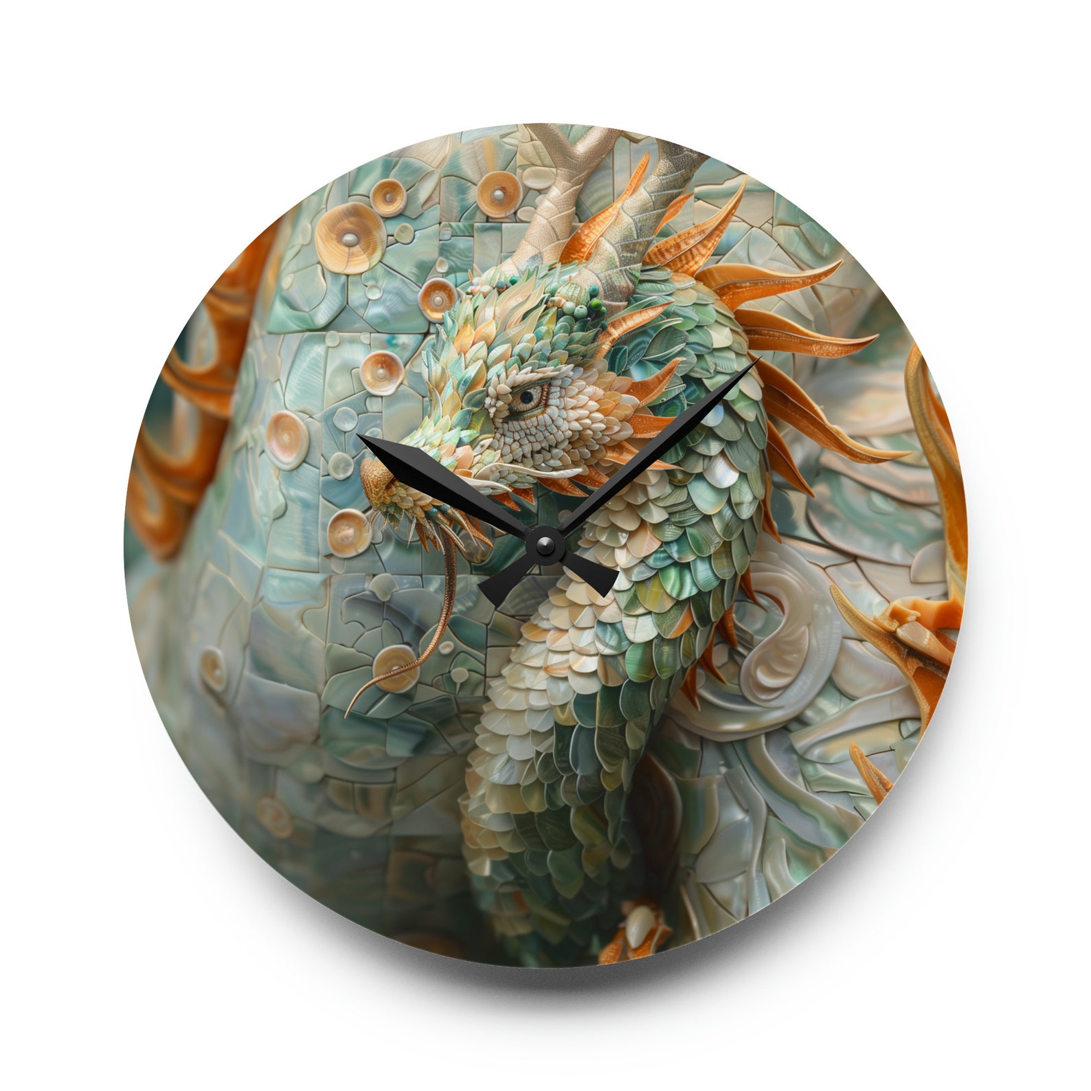 Chinese Zodiac Dragon Wall Clock, Analog Clock, Green and Gold Dragon ...