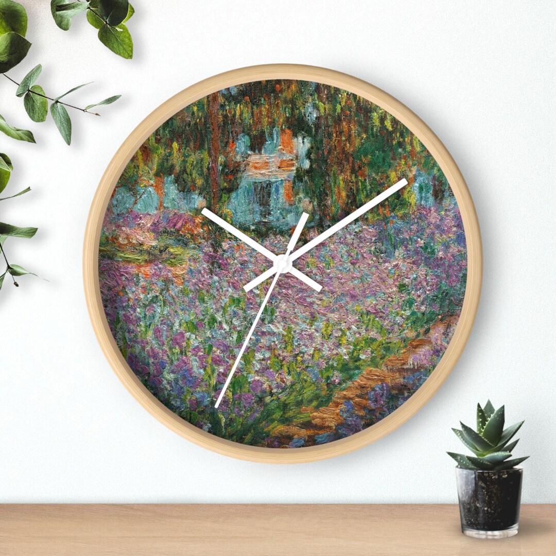Claud Monet Wooden Wall Clock, irises in Monet's Garden Art Print ...