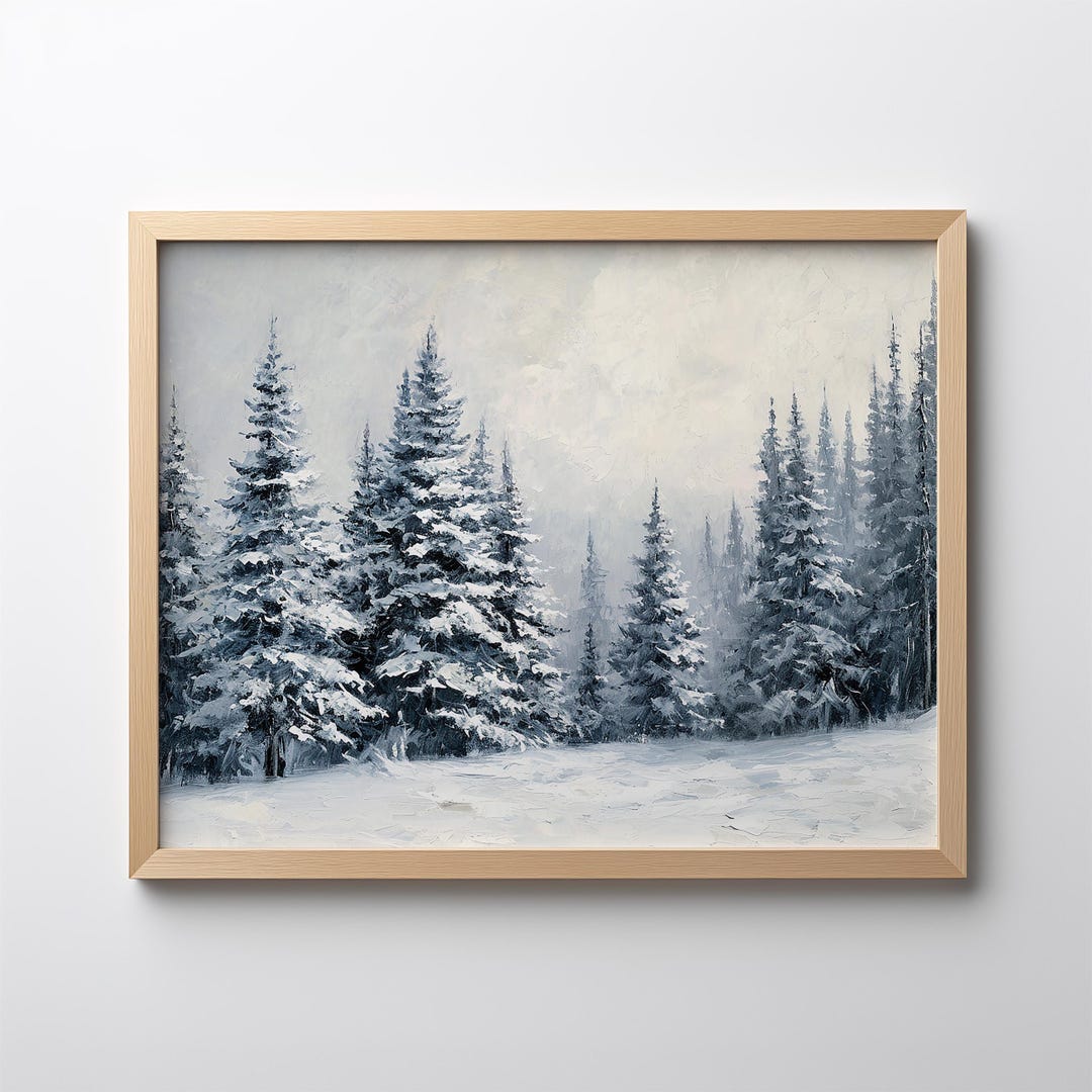 Pine Tree Forest in Winter Vintage Poster Print, Winter Season Living ...