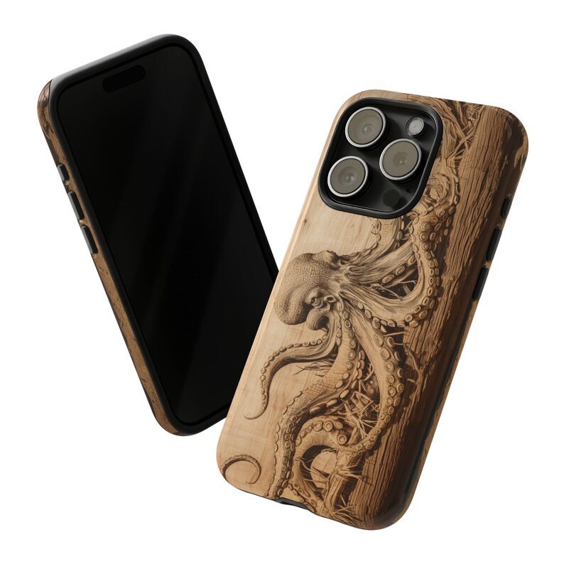 Octopus iPhone Case, Wood Grain Pattern, Kraken Phone Case, Ocean Lover ...