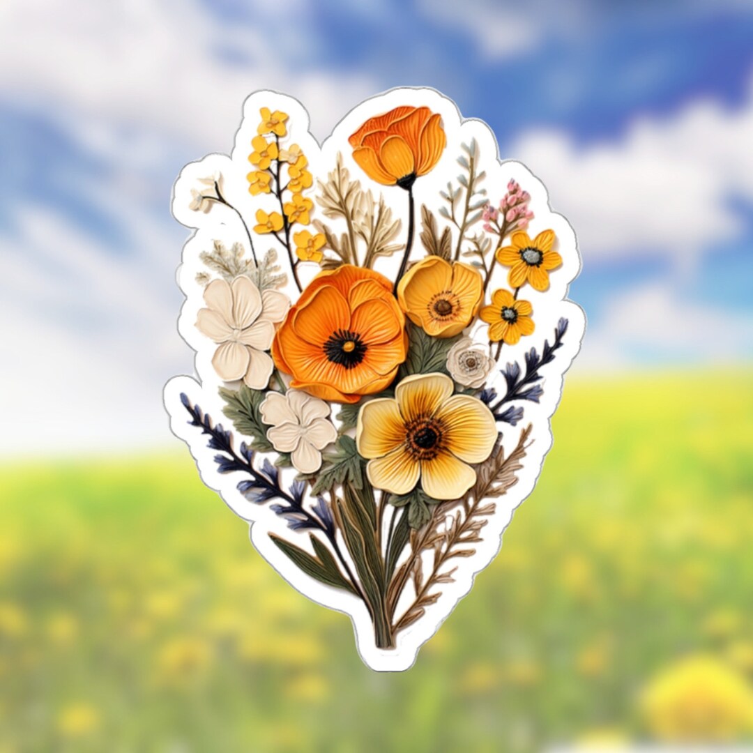 Pressed Flower Bunch Vinyl Sticker, Waterproof Decal, Laptop Decor ...