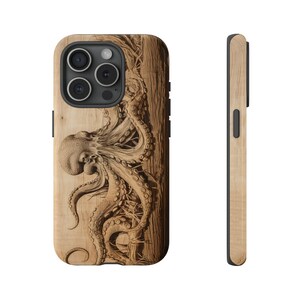 Octopus iPhone Case, Wood Grain Pattern, Kraken Phone Case, Ocean Lover ...