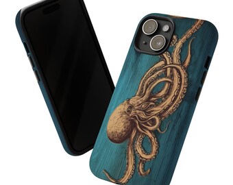 Octopus iPhone Case, Wood Grain Pattern, Kraken Phone Case, Ocean Lover ...
