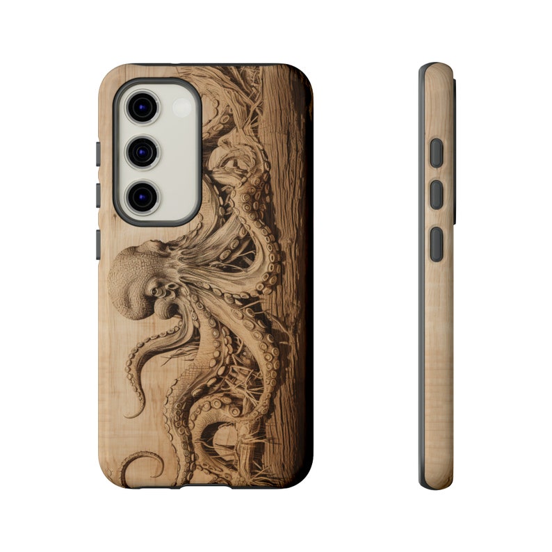 Octopus iPhone Case, Wood Grain Pattern, Kraken Phone Case, Ocean Lover ...