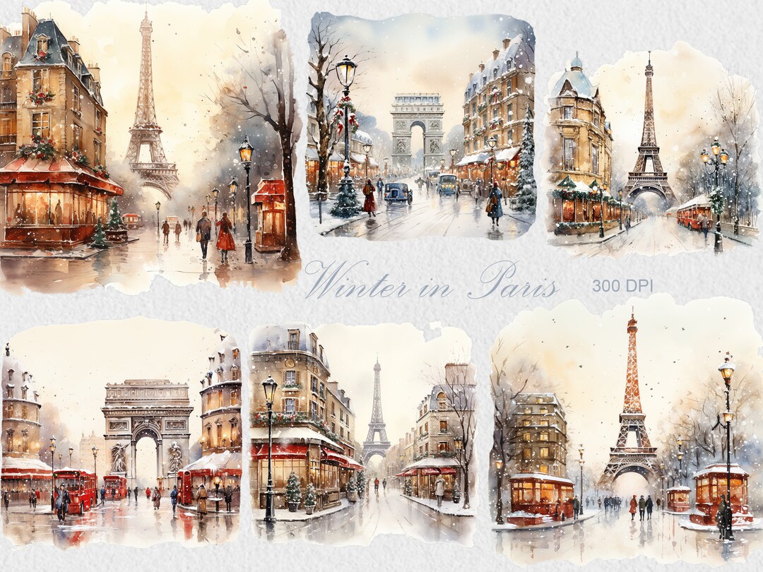Paris in Winter Clipart, Watercolor Paris Commercial Use Winter in ...