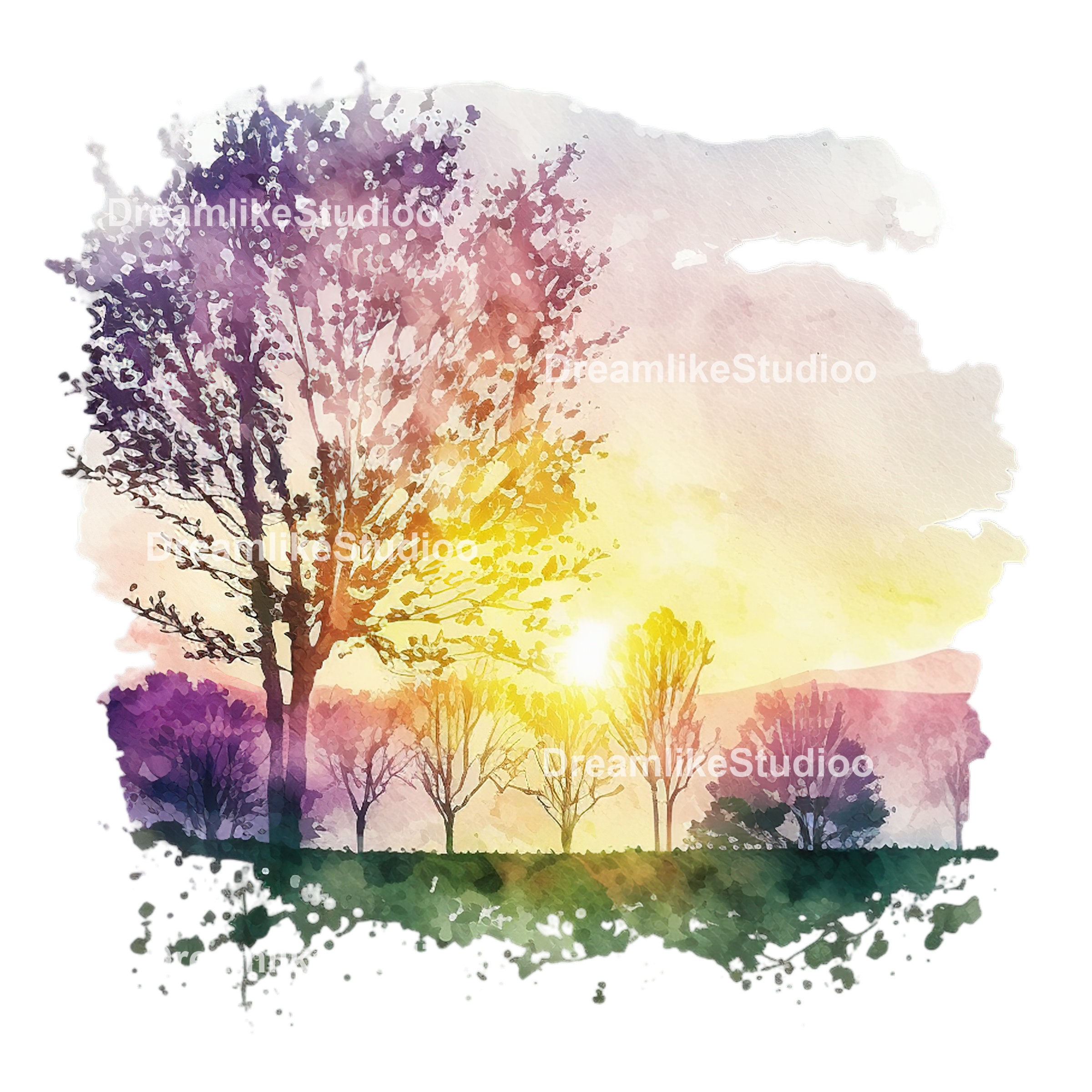 Watercolor Sunrise Clipart, Commercial Use PNG, Scrapbooking, Romantic ...