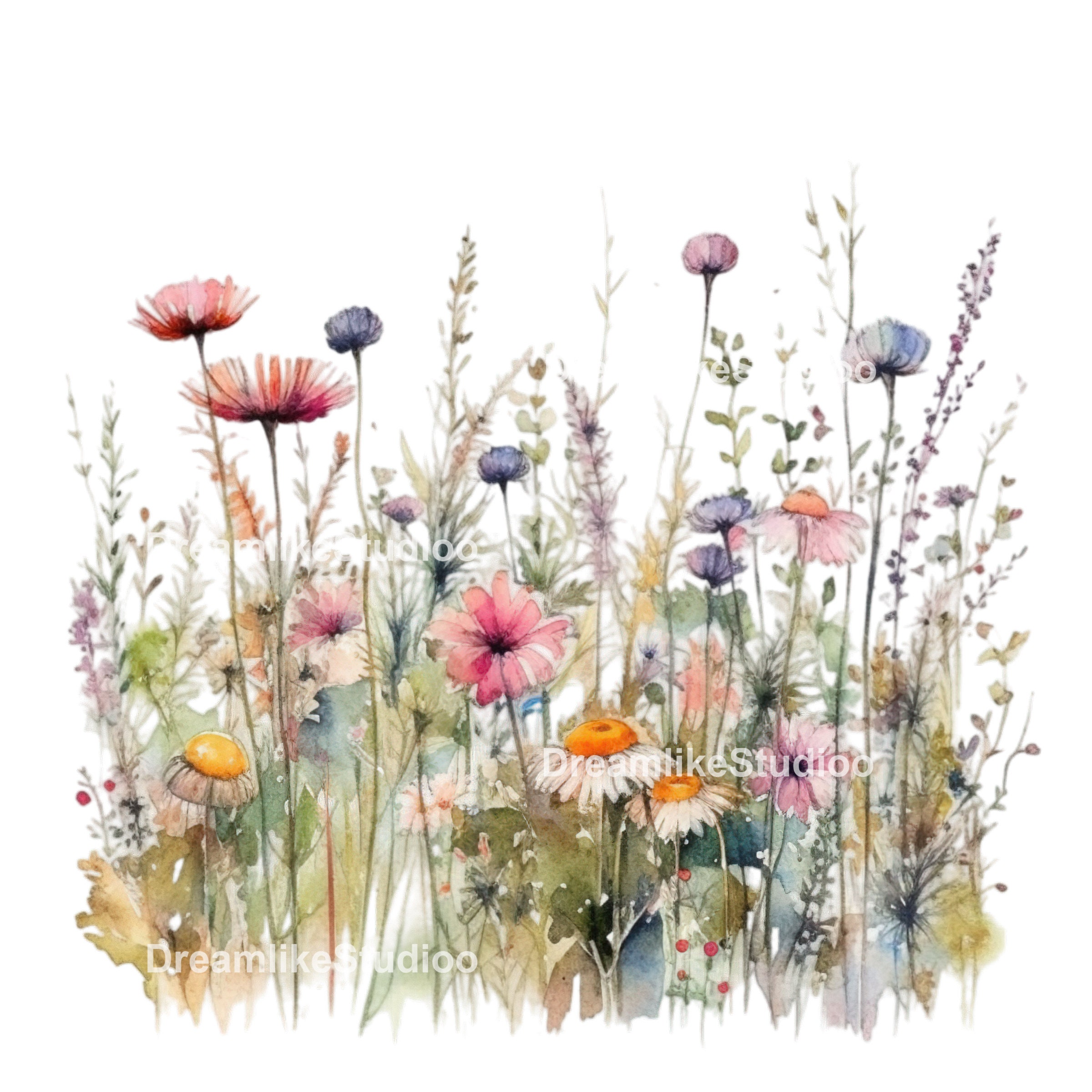 Watercolor Wild Flowers Clipart Commercial Use Clipart - Etsy