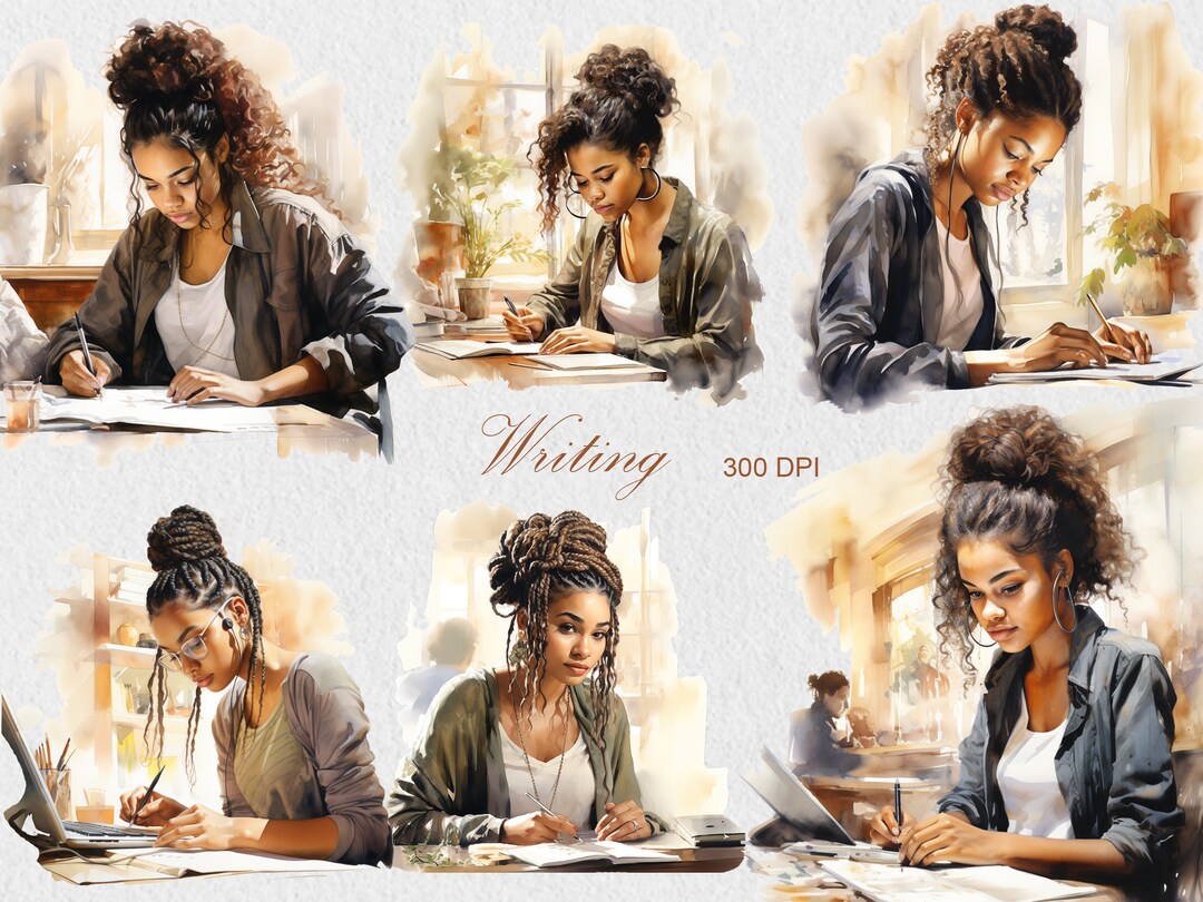 Writing Clipart, Watercolor Woman Working in Office PNG Commercial Use ...