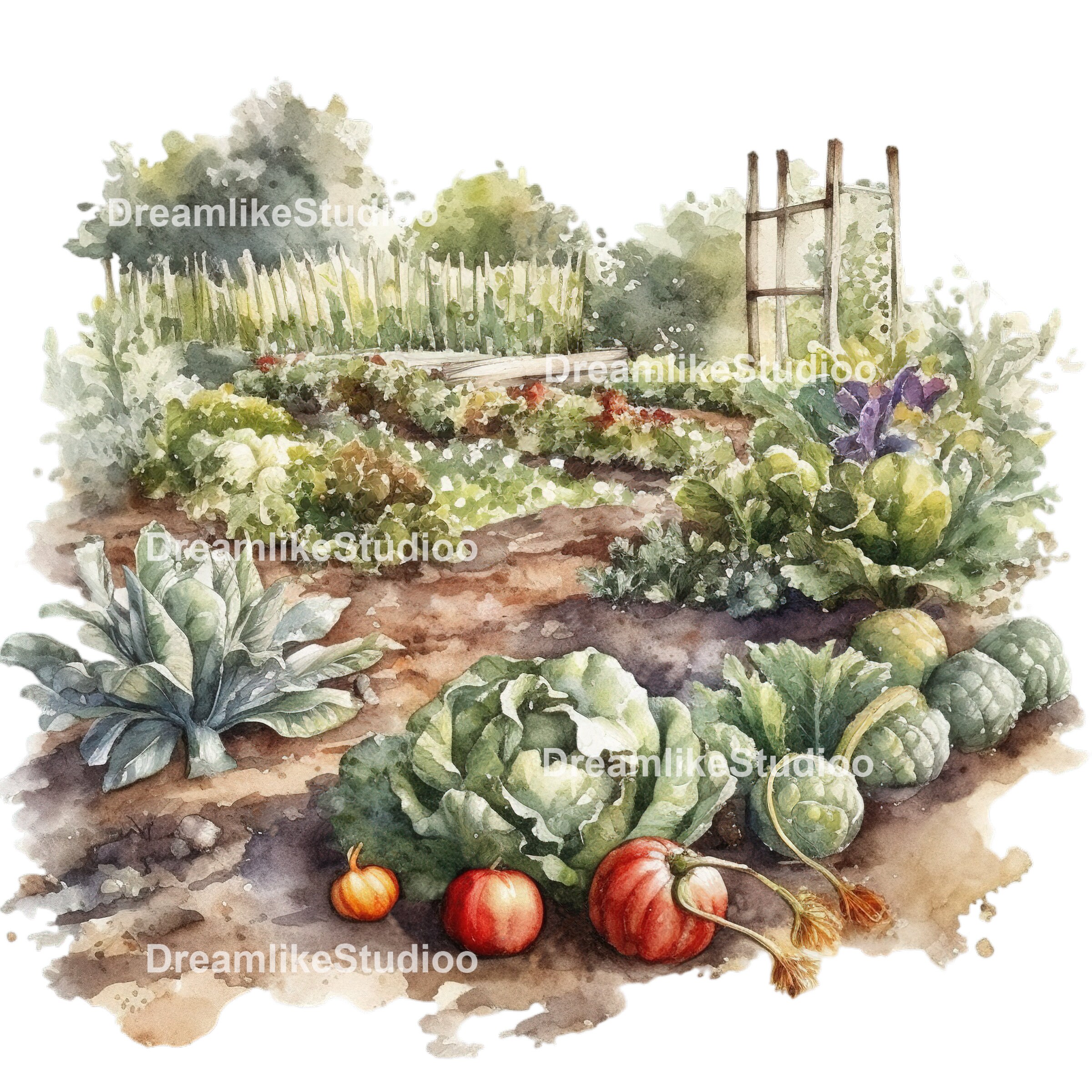Watercolor Vegetable Garden Clipart, Gardening Clipart, Commercial Use ...