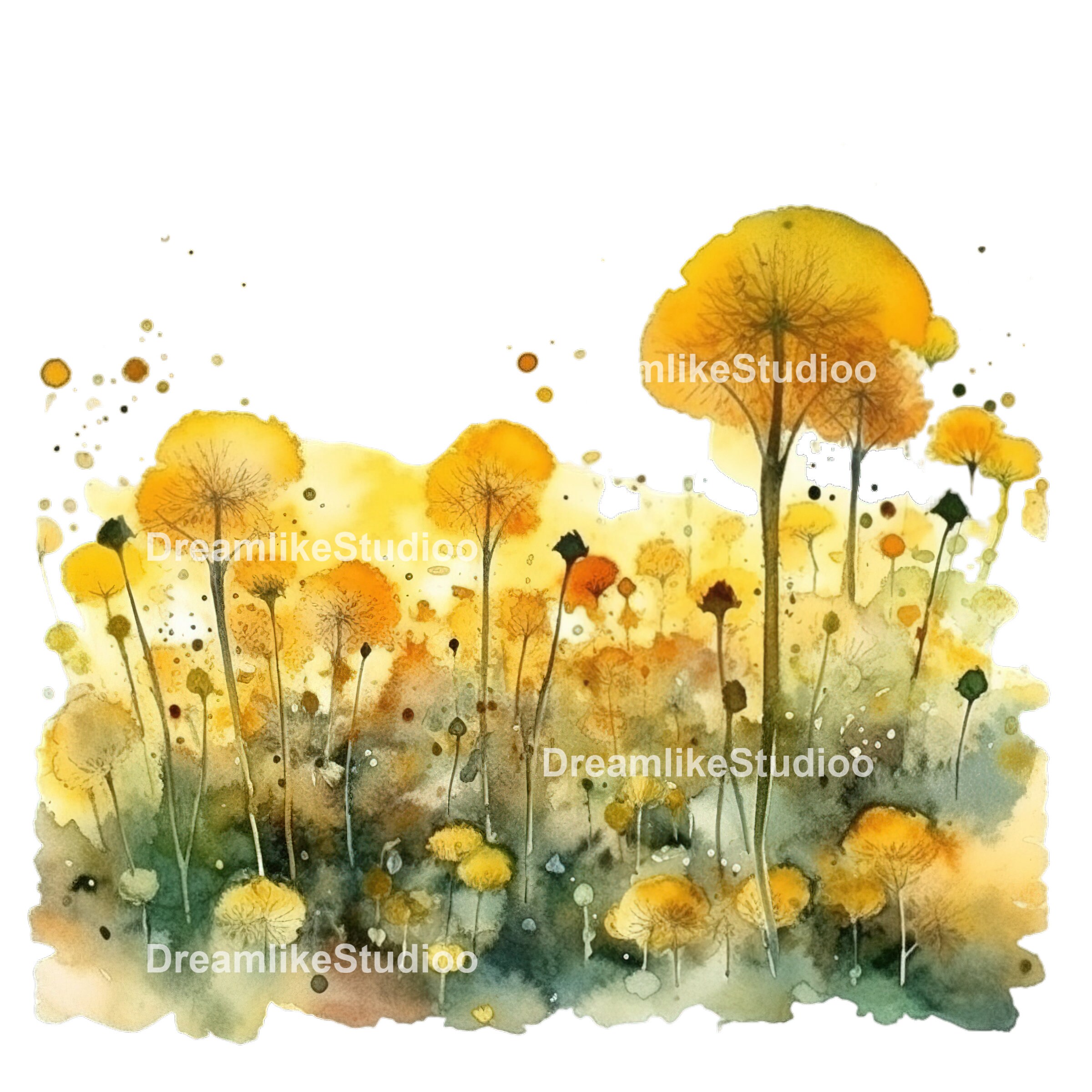 Watercolor Dandelions Clipart, Dandelions Scene PNG, Commercial Use ...