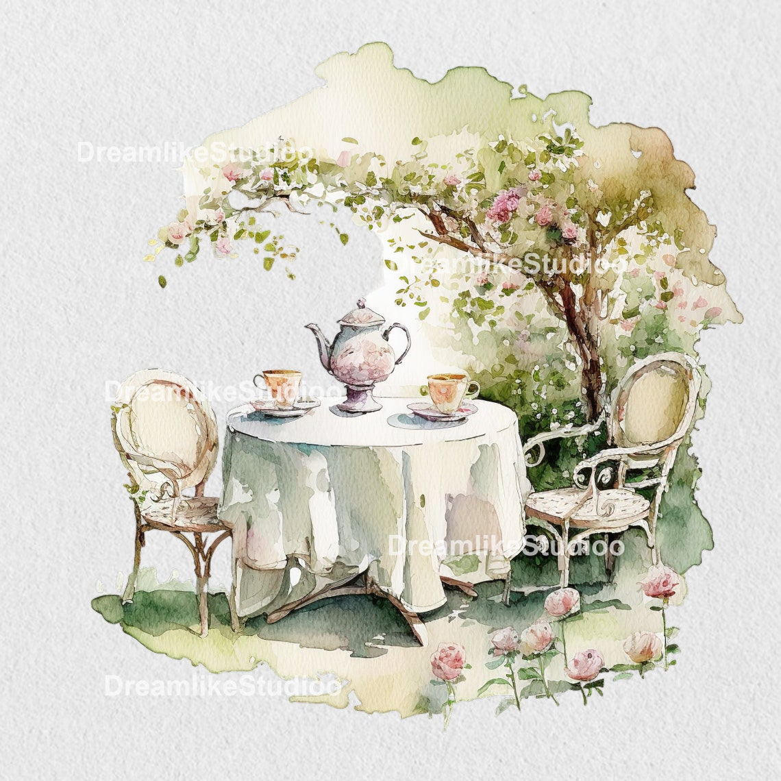 Watercolor Garden Tea Party Scenes PNG Commercial Clipart - Etsy