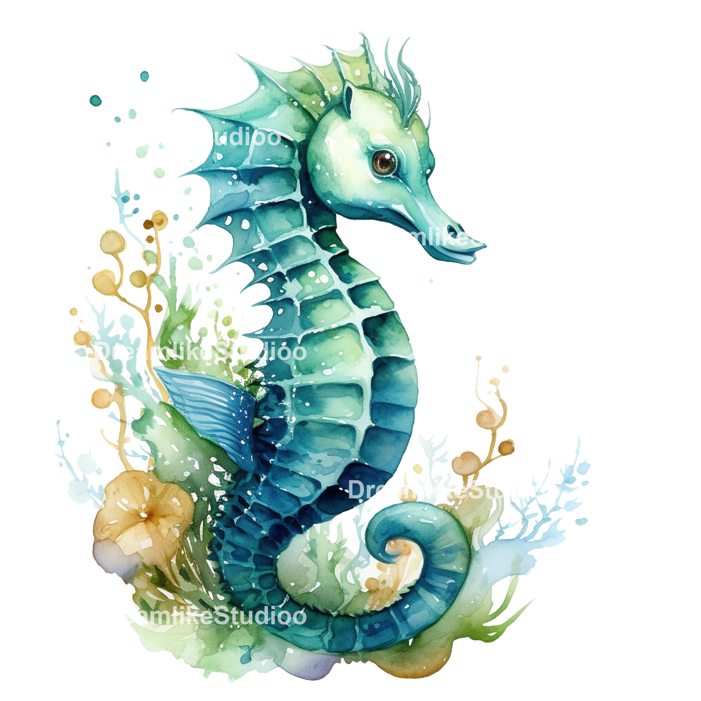 Seahorse Clipart, Watercolor Commercial Use Seahorse PNG, Ocean Animal ...