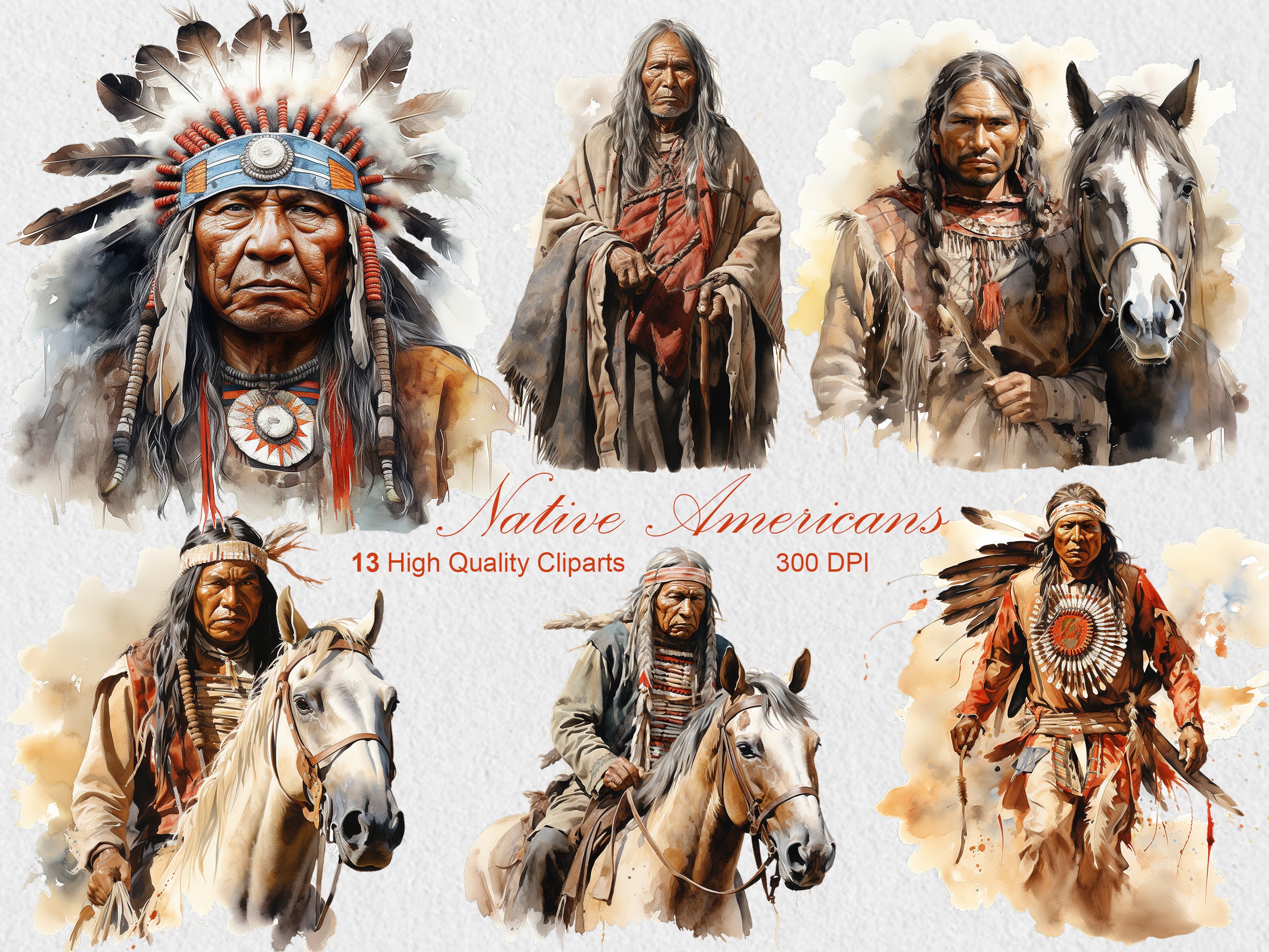 Native American Clipart, Commercial Use Watercolor Native American Man ...