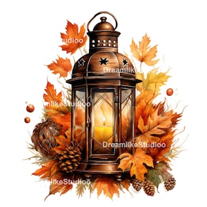 Romantic Fall Lantern PNG, Autumn Lantern Clipart, Watercolor ...