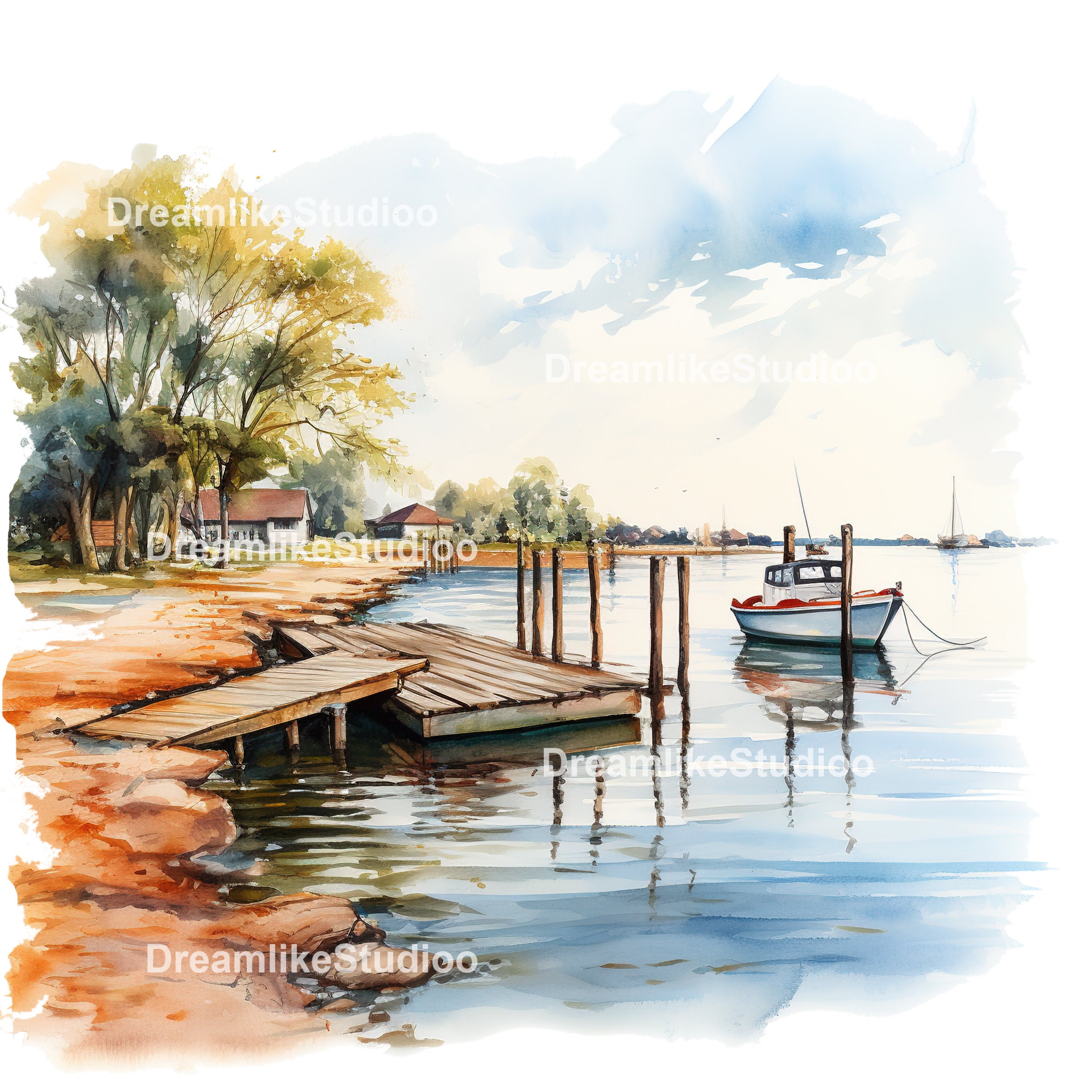 Watercolor Boat Clipart, Commercial Use Fishing Boat Clip Art, Boat ...