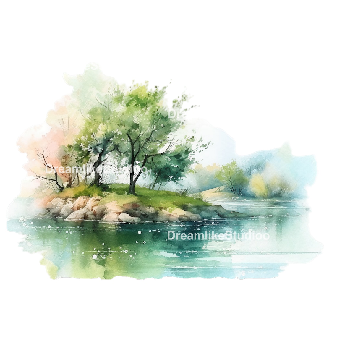 Watercolor Lakeside Scenery Clipart Summer Lake Landscape - Etsy