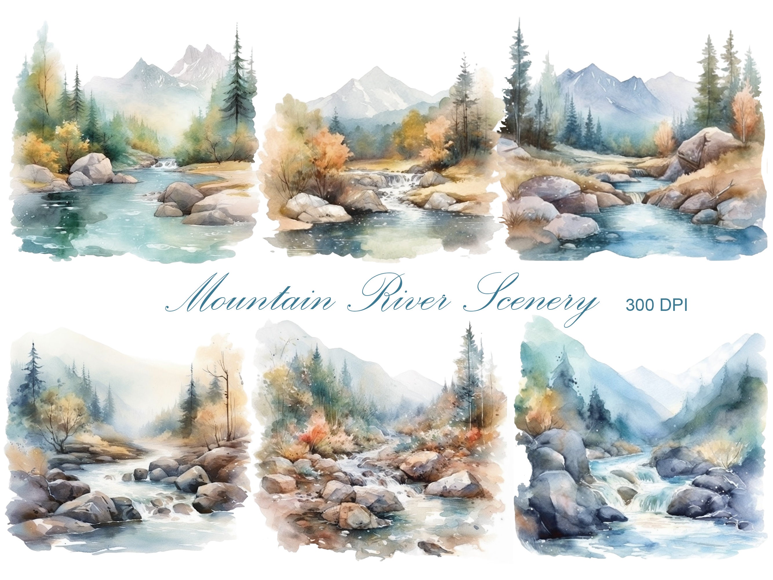 Watercolor Mountain River Clipart Bundle Commercial Use - Etsy