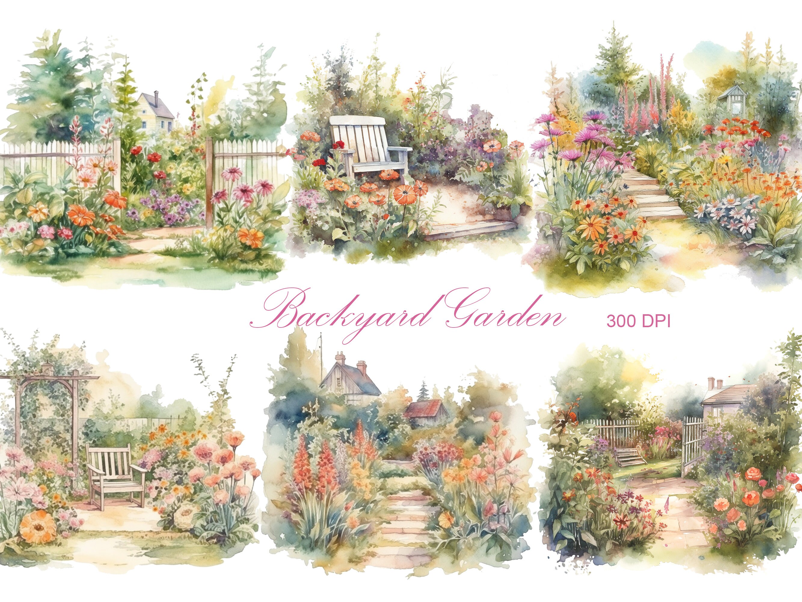 Backyard Garden Clipart Bundle Commercial Use Watercolor - Etsy