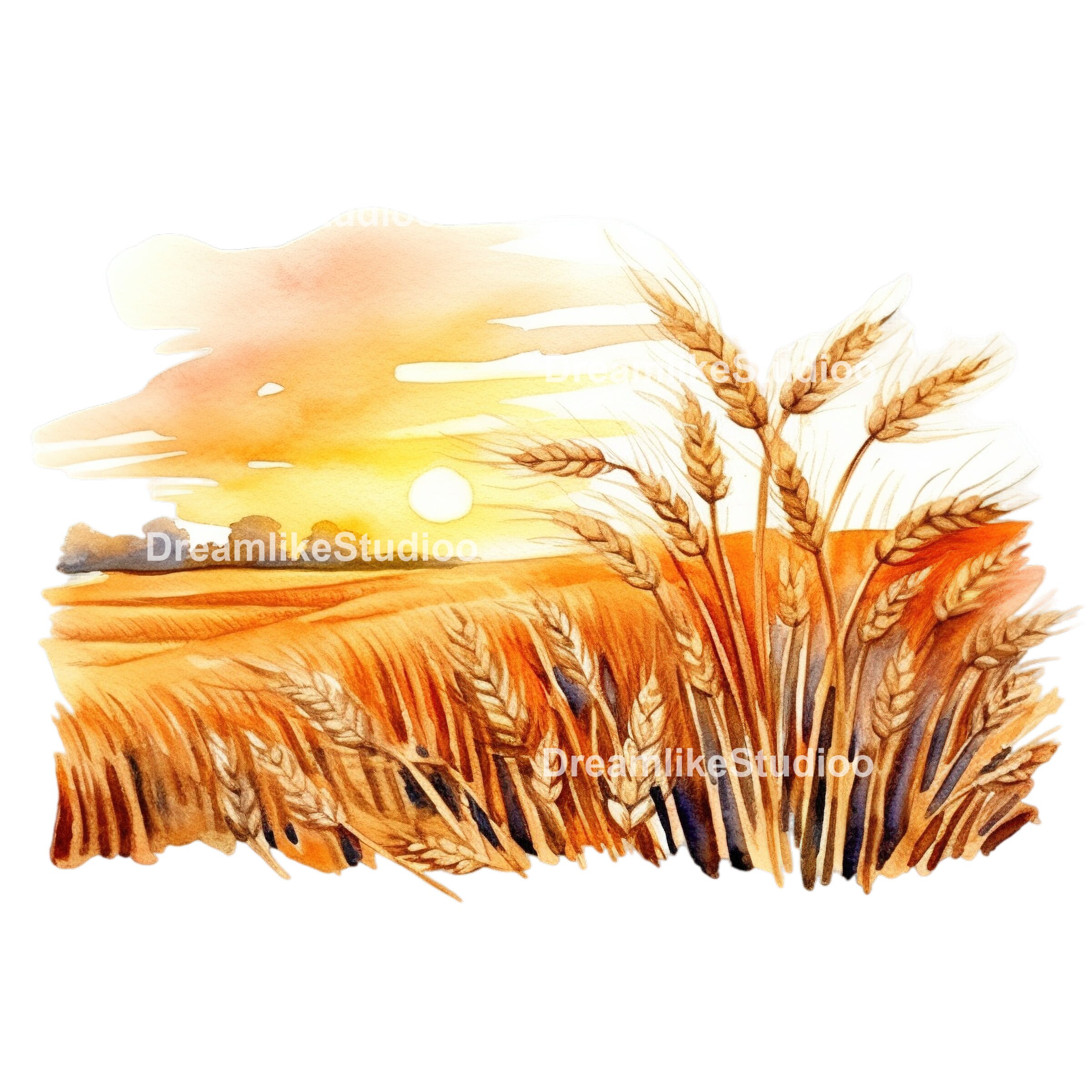 Watercolor Wheat Field Clipart Commercial Use Sunset Clipart - Etsy