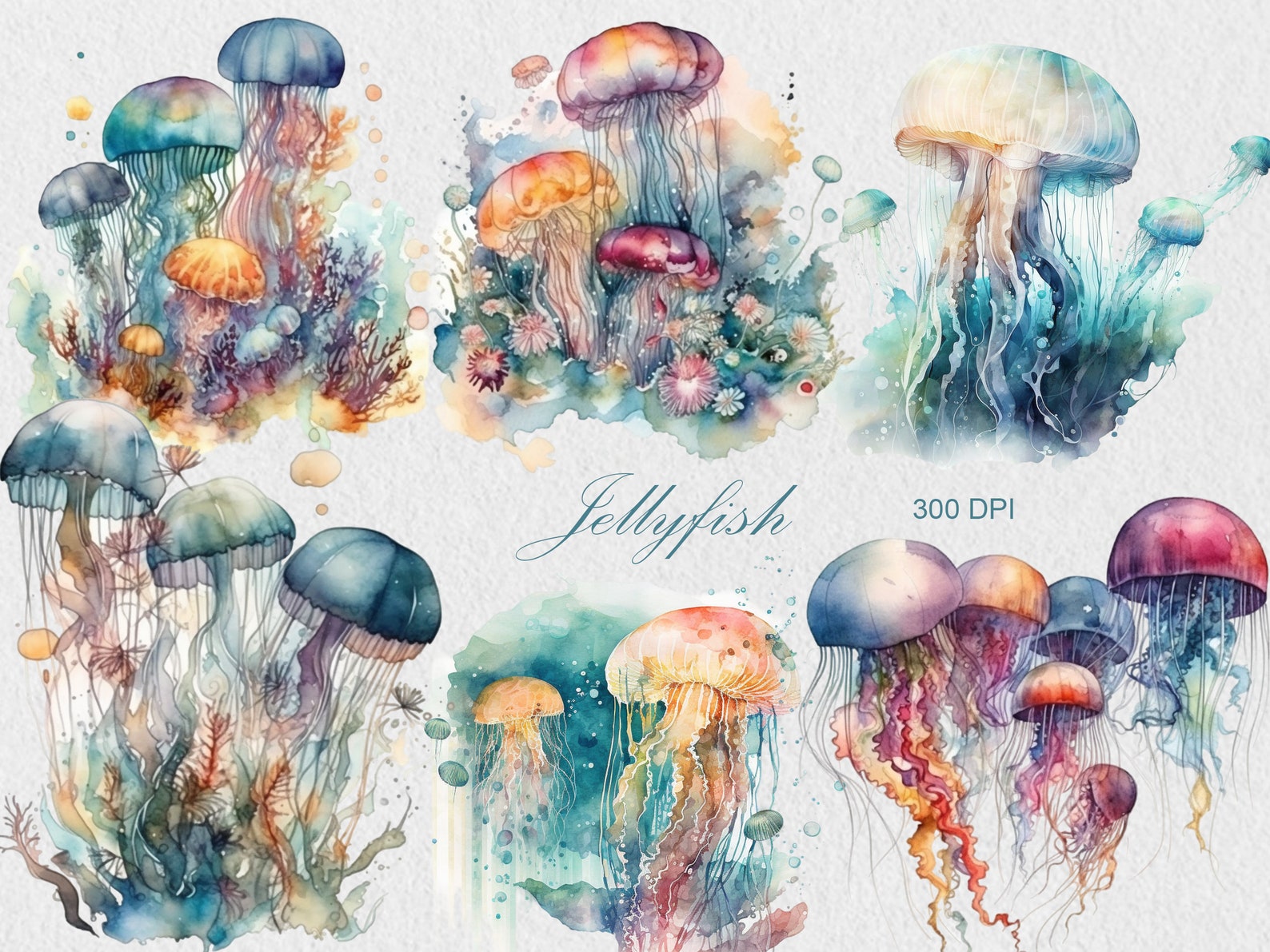 Watercolor Jellyfish Clipart, Commercial Use Clipart, Ocean Life ...