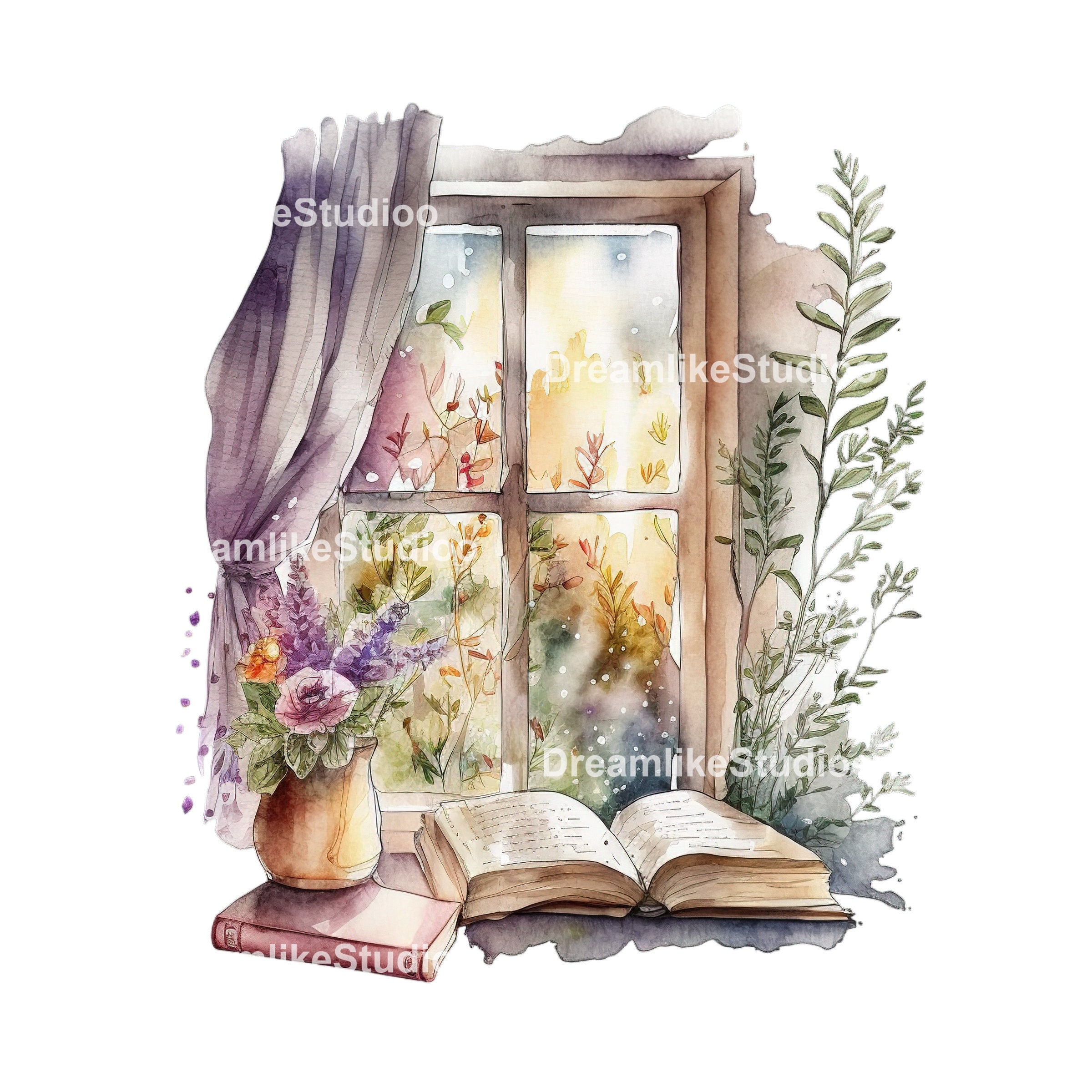 Window With Books Clipart Watercolor PNG Commercial Use - Etsy