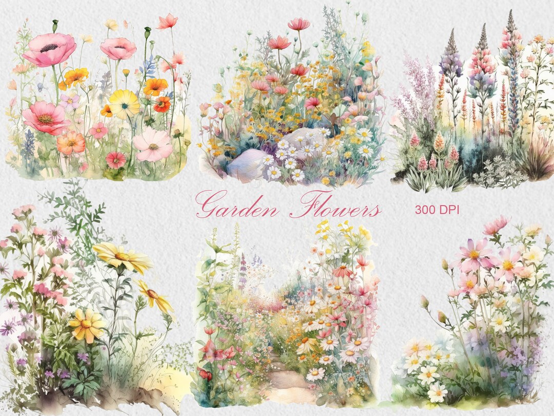 Garden Flowers Clipart, Watercolor Flowers PNG, Commercial Use Clipart ...