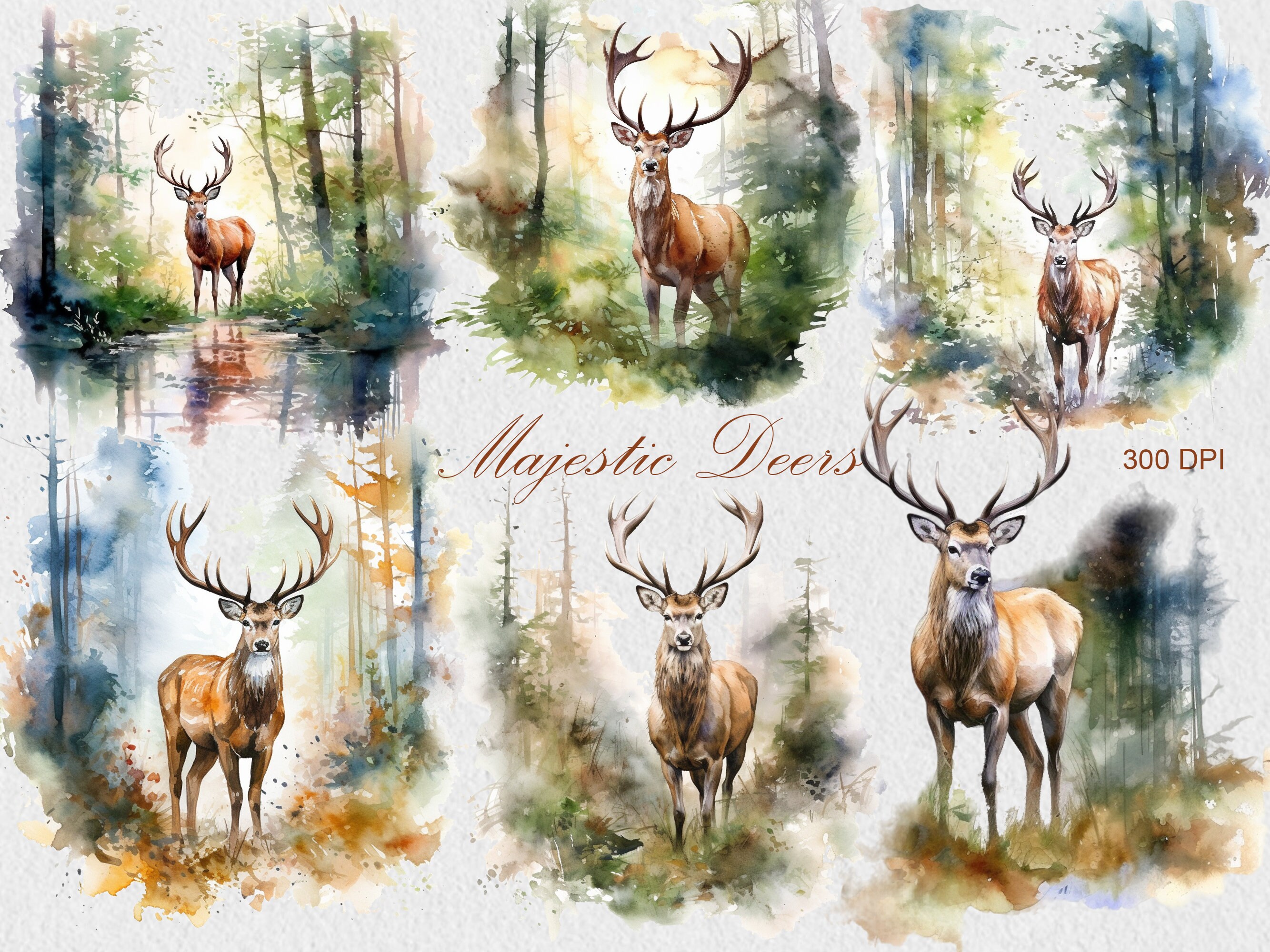 Watercolor Deer Clipart, Commercial Use Deer PNG, Wildlife, Wild Animal ...