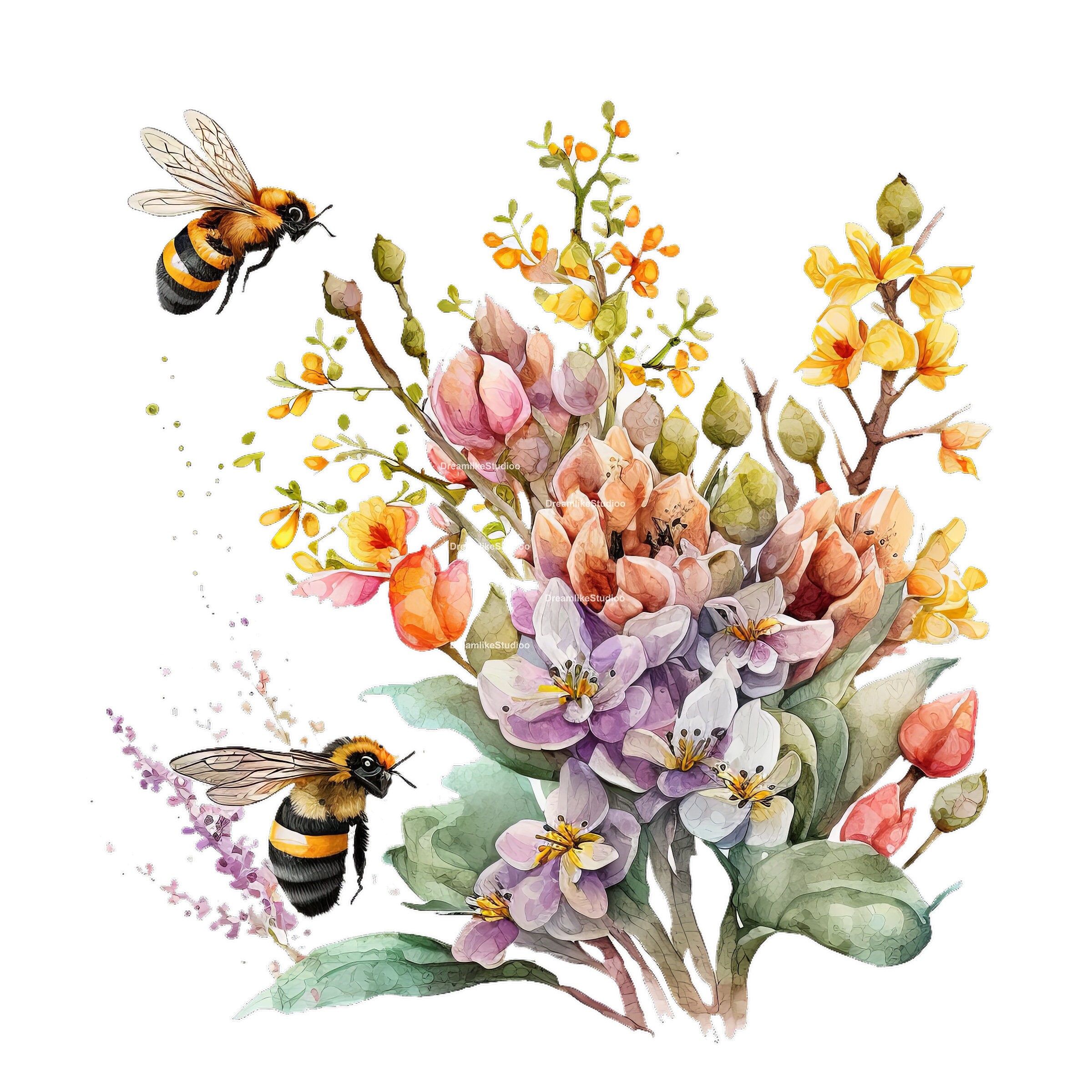 Honey Bee Clipart PNG, Watercolor Bees, Commercial Use Clipart, Bees ...
