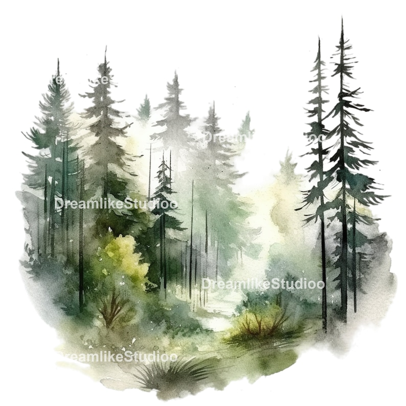 Watercolor Forest Clipart Commercial Use Foggy Forest PNG - Etsy
