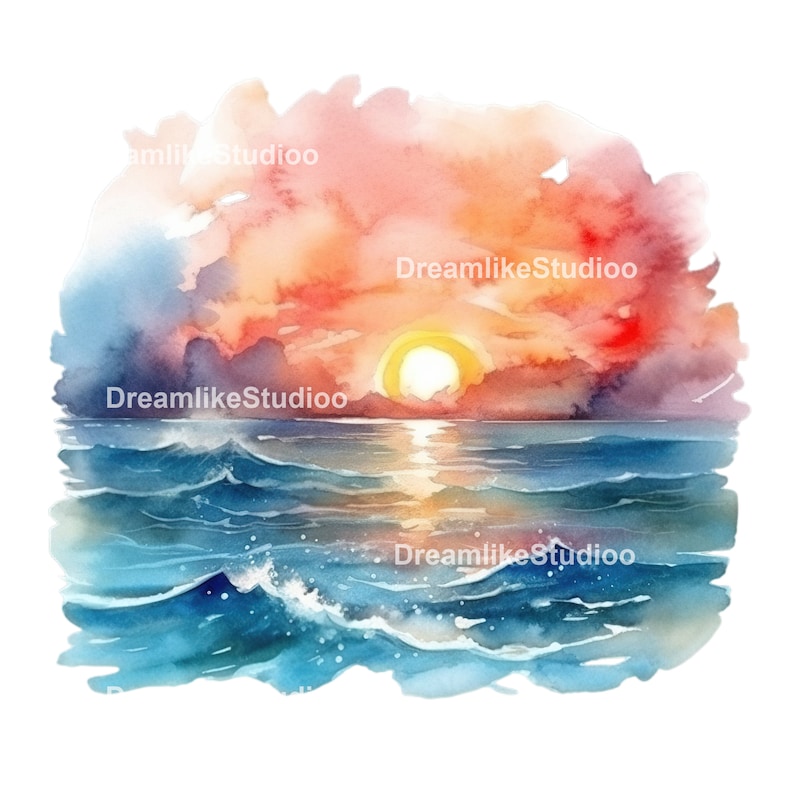 Watercolor Sunset Cliparts Commercial Use Sea Sunset Clipart - Etsy