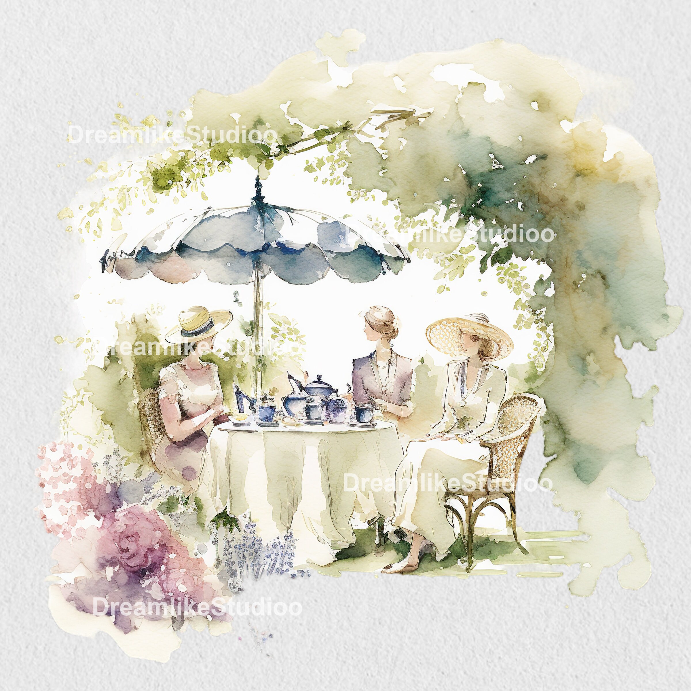 Watercolor Garden Tea Party Scenes PNG Commercial Clipart - Etsy