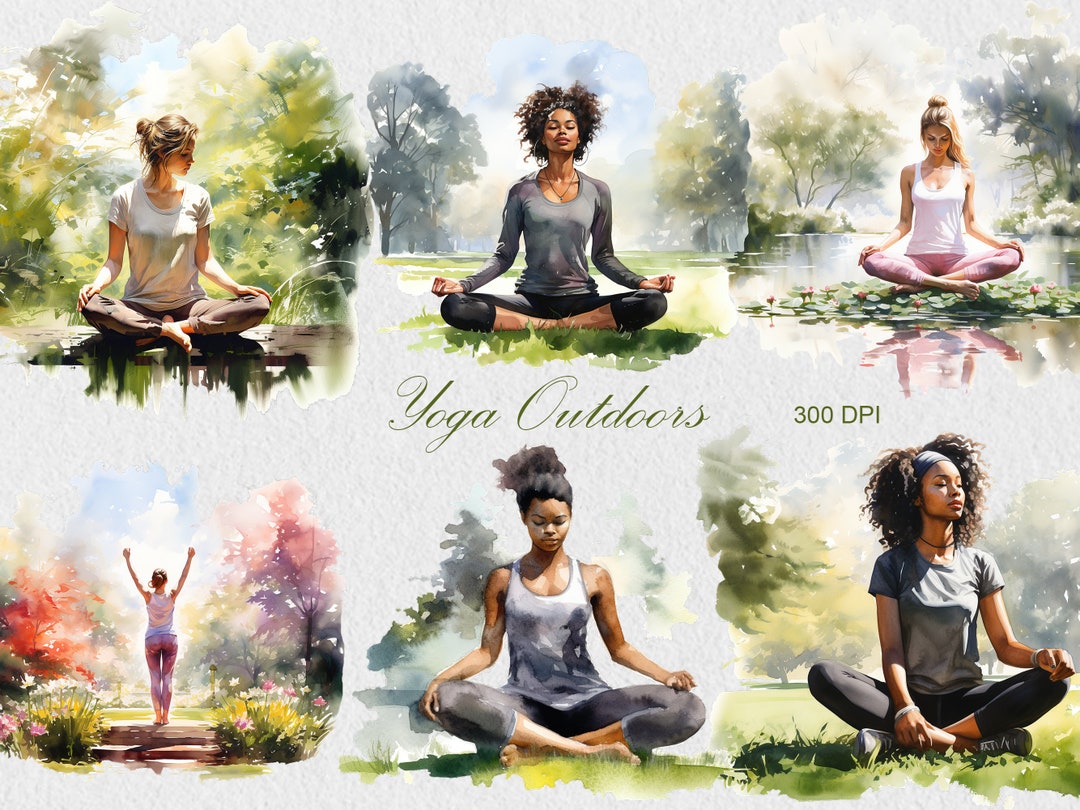 Yoga Girl Clipart, Watercolor Fitness Yoga Clipart, Yoga Outdoors ...