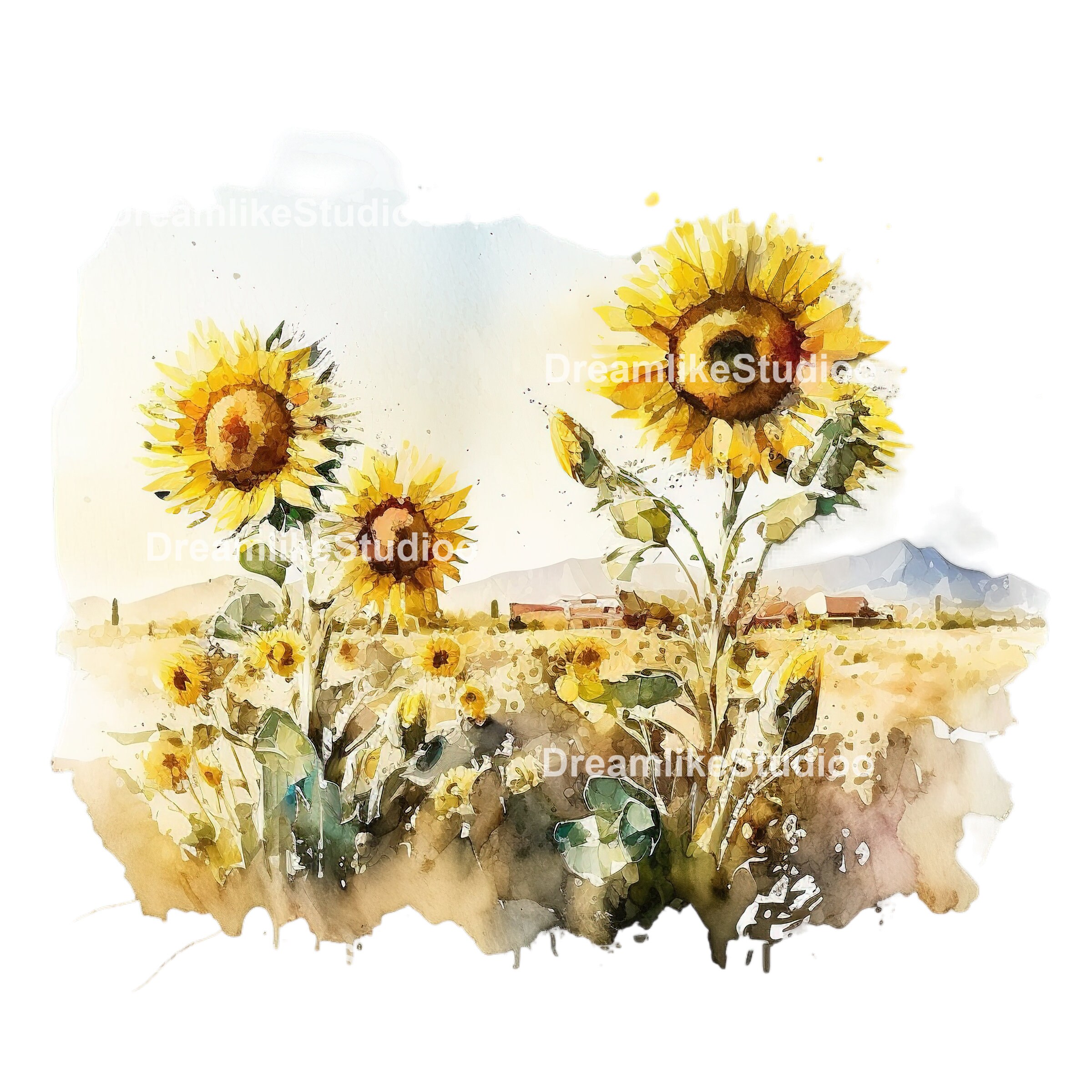 Watercolor Sunflower Clipart, Commercial Use Clipart, Sunflowers Field ...