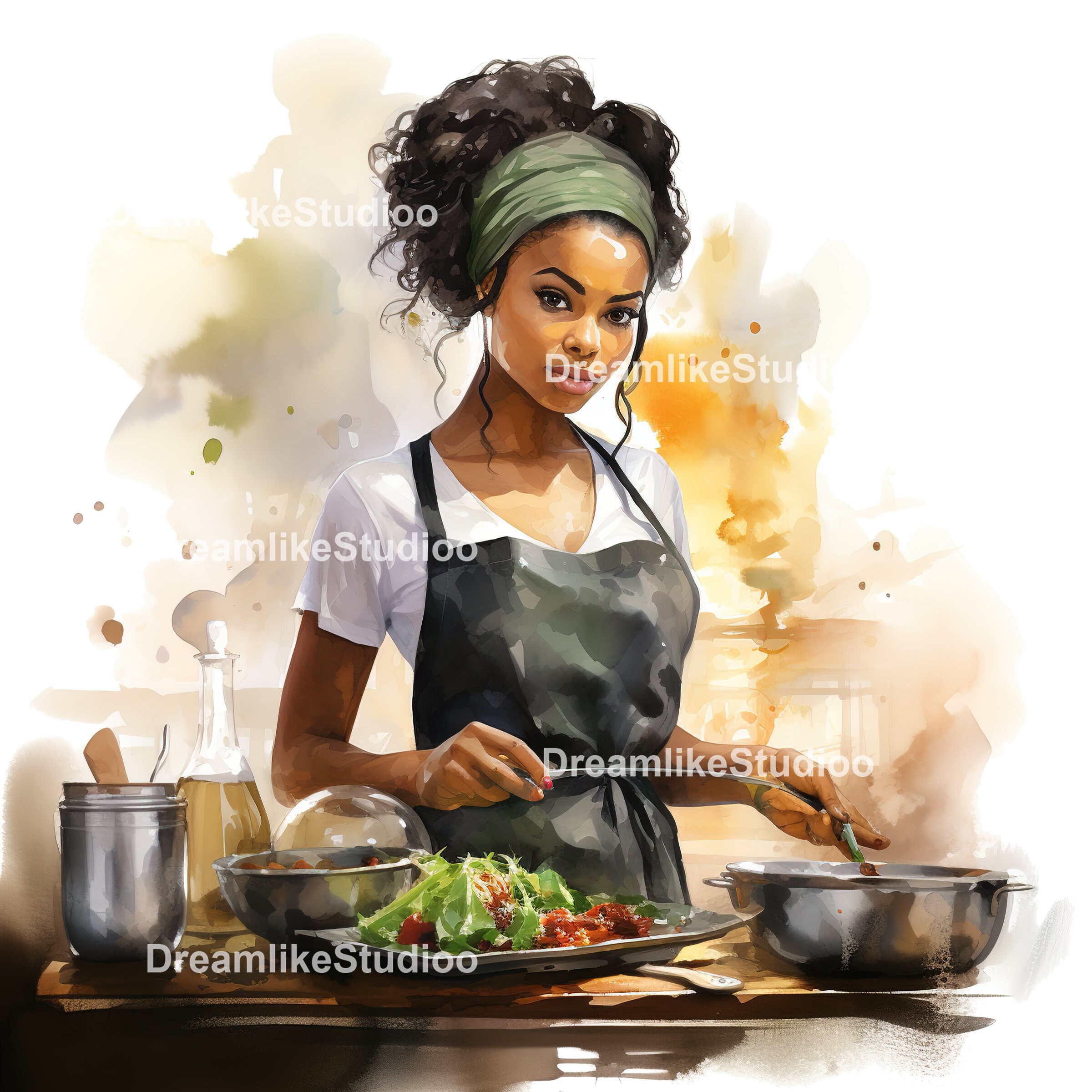 Cooking Clipart, Watercolor Woman Working in Kitchen PNG Commercial Use ...
