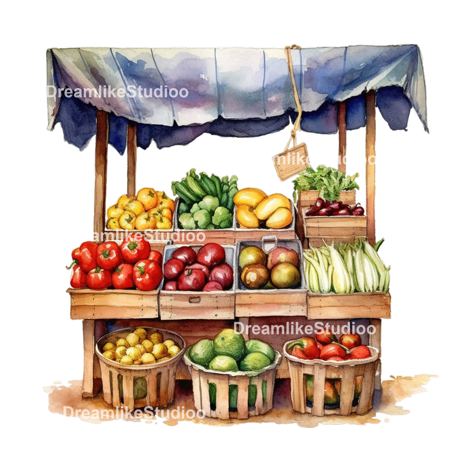 Watercolor Vegetable Stand Clipart, Fruits and Vegetables Commercial ...