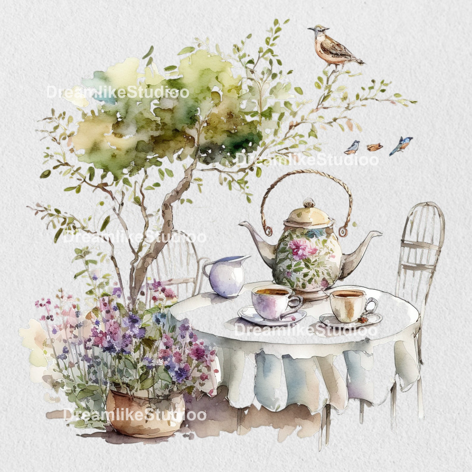 Watercolor Garden Tea Party Scenes PNG Commercial Clipart - Etsy