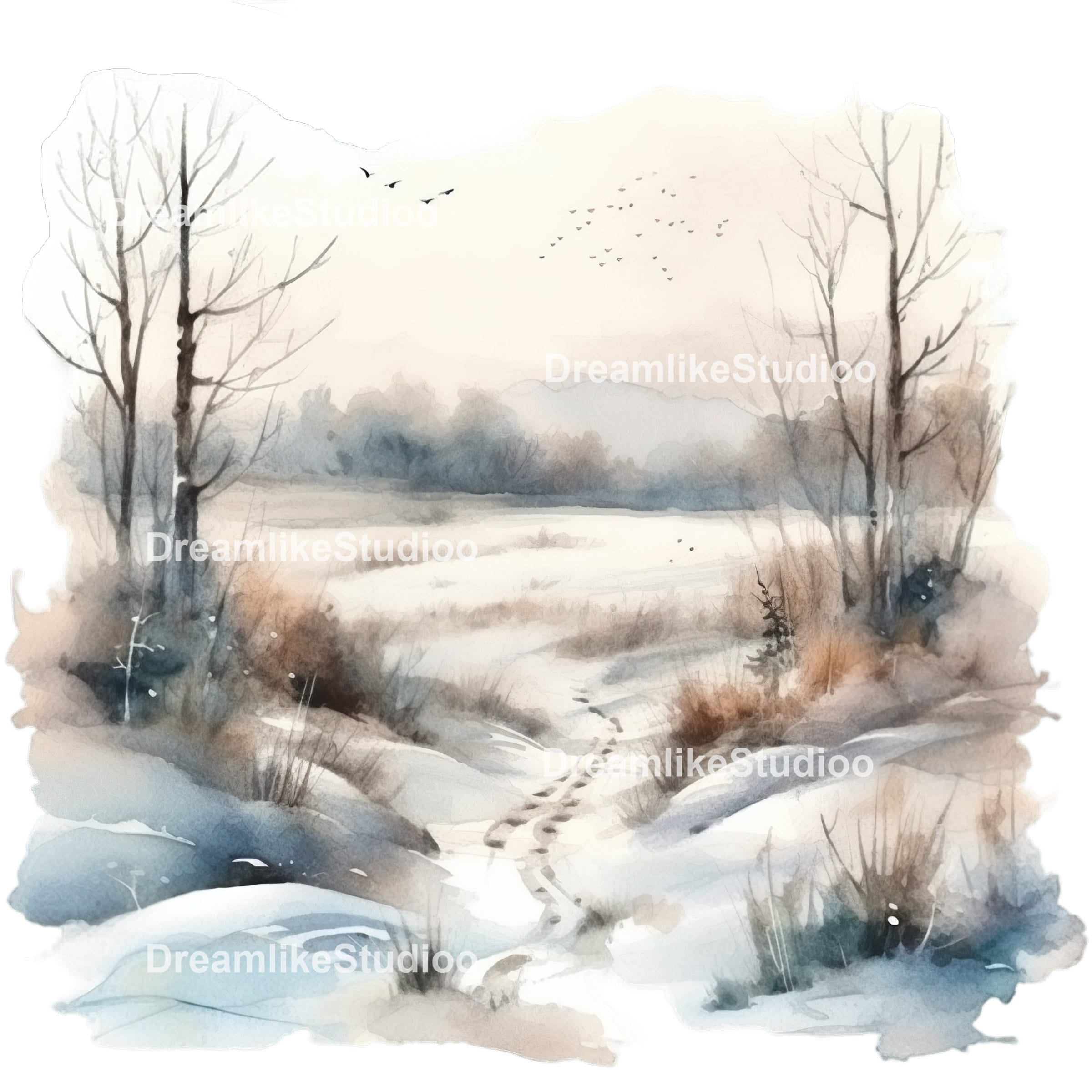 Watercolor Winter Clipart Commercial Use Winter Landscape - Etsy
