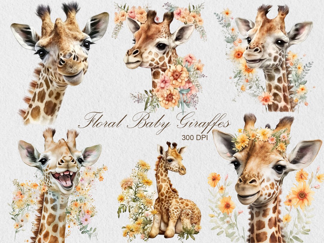 Watercolor Baby Giraffe Cliparts, Commercial Use Floral Giraffe PNG ...