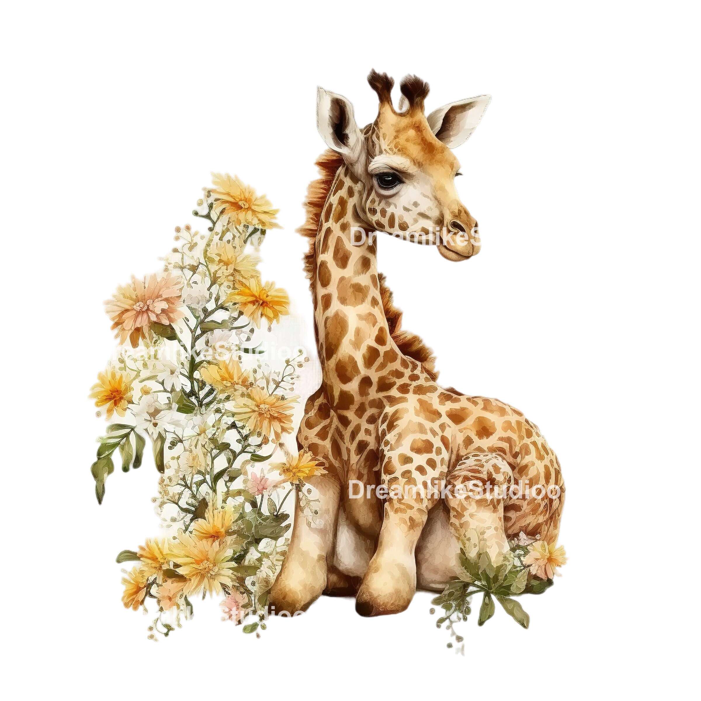 Watercolor Baby Giraffe Cliparts, Commercial Use Floral Giraffe PNG ...