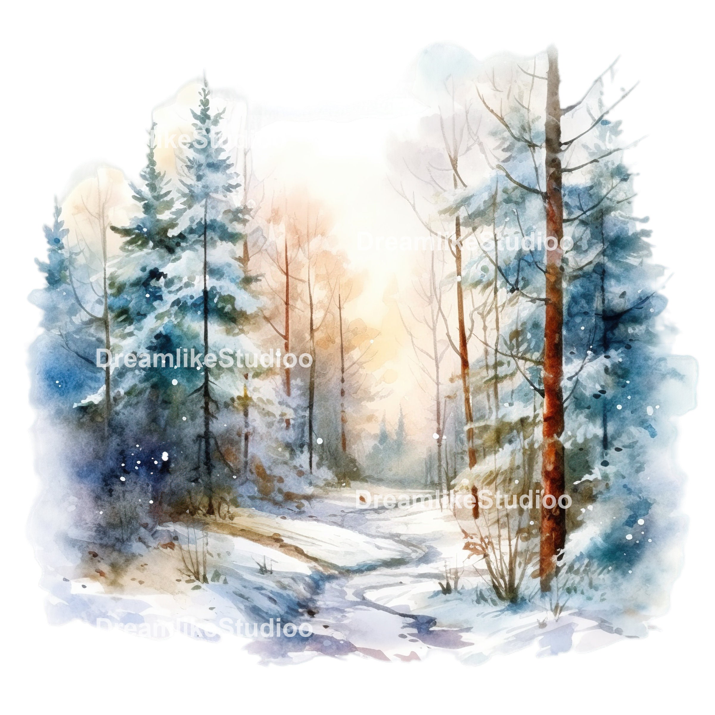 Watercolor Winter Forest Clipart Commercial Use Winter - Etsy